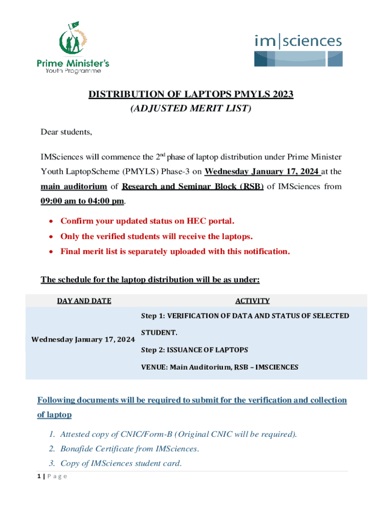 Fillable Online Prime Minister Youth Laptop Scheme Phase-III Second ...