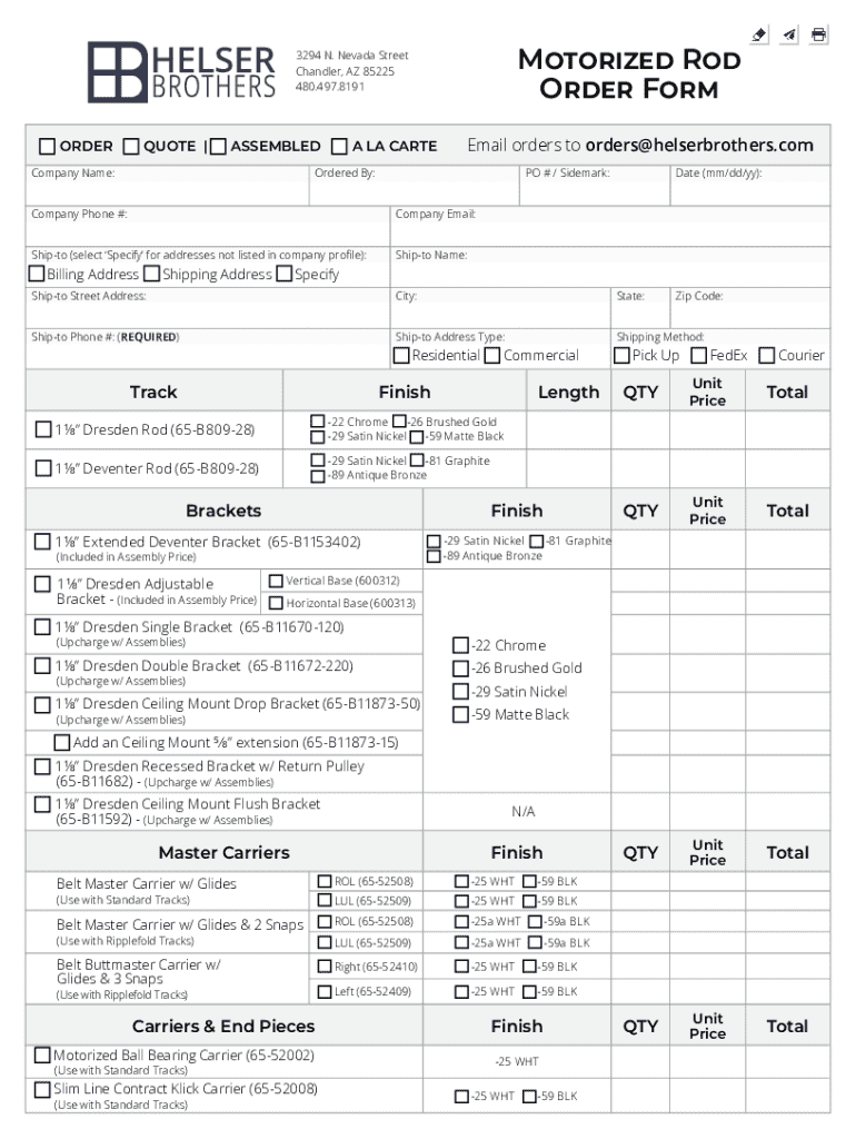 Fillable Online Motorized Rod Order Form Fax Email Print - pdfFiller