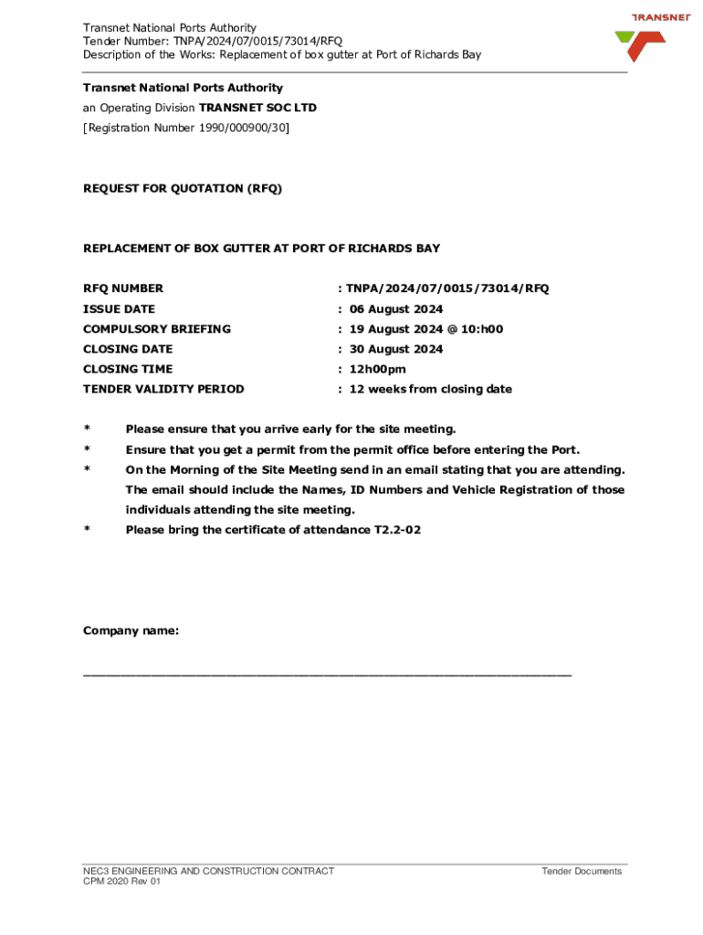 Fillable Online Description of the Works: Replacement of box gutter at ...