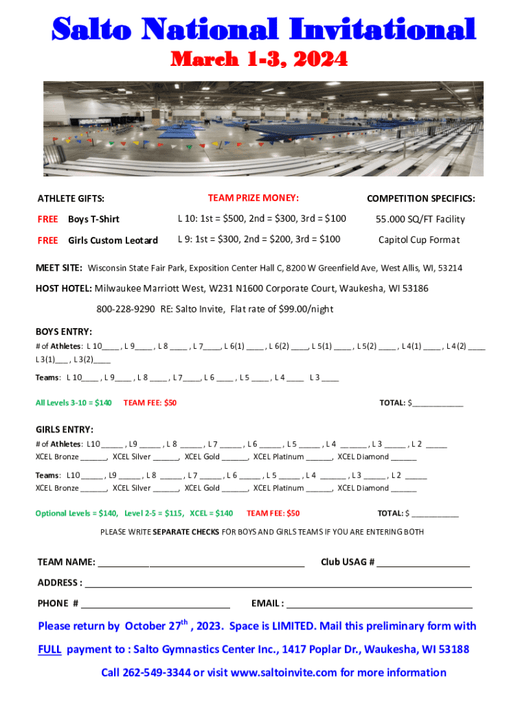 Fillable Online Meet Information - Salto National Invitational Meet Fax ...