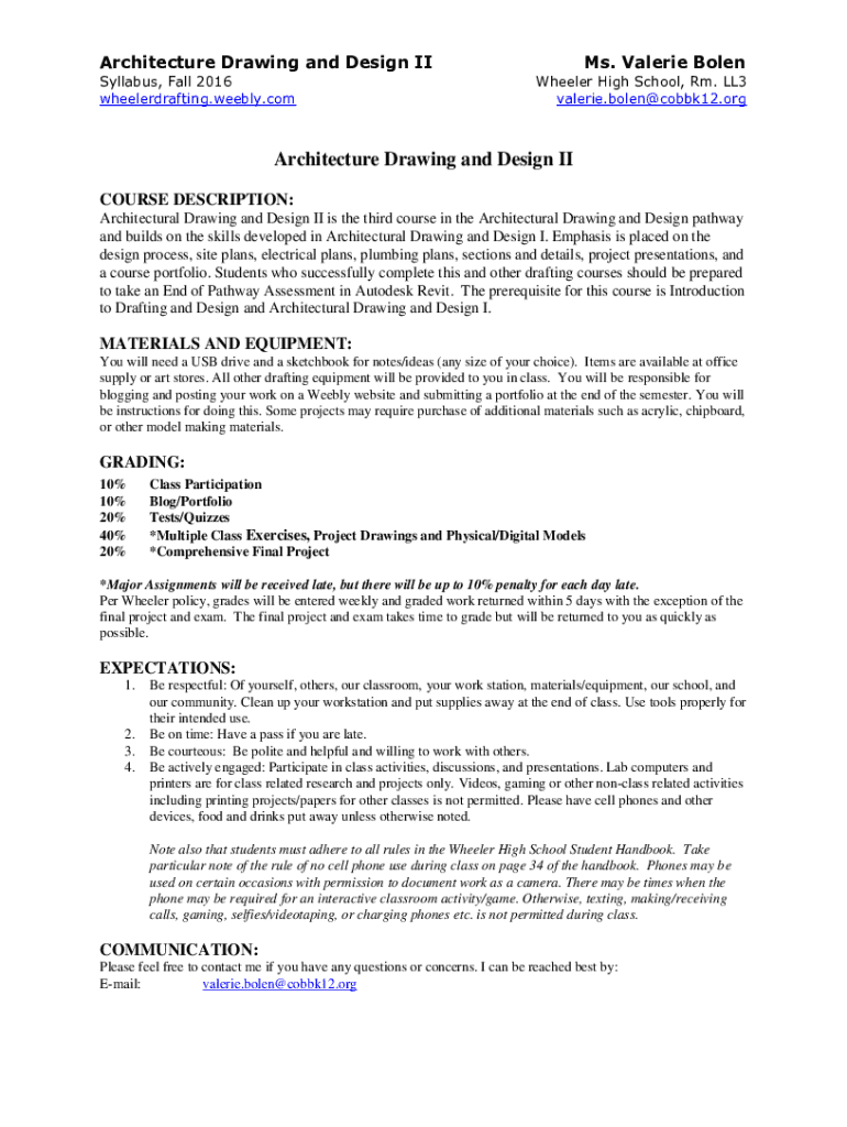 Fillable Online Architecture Drawing and Design II Ms. Valerie Bolen Fax Email Print - pdfFiller