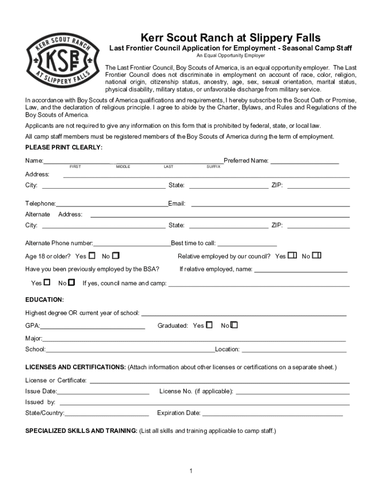 Fillable Online Fillable Online Camp George Thomas - Kerr Scout Ranch ...