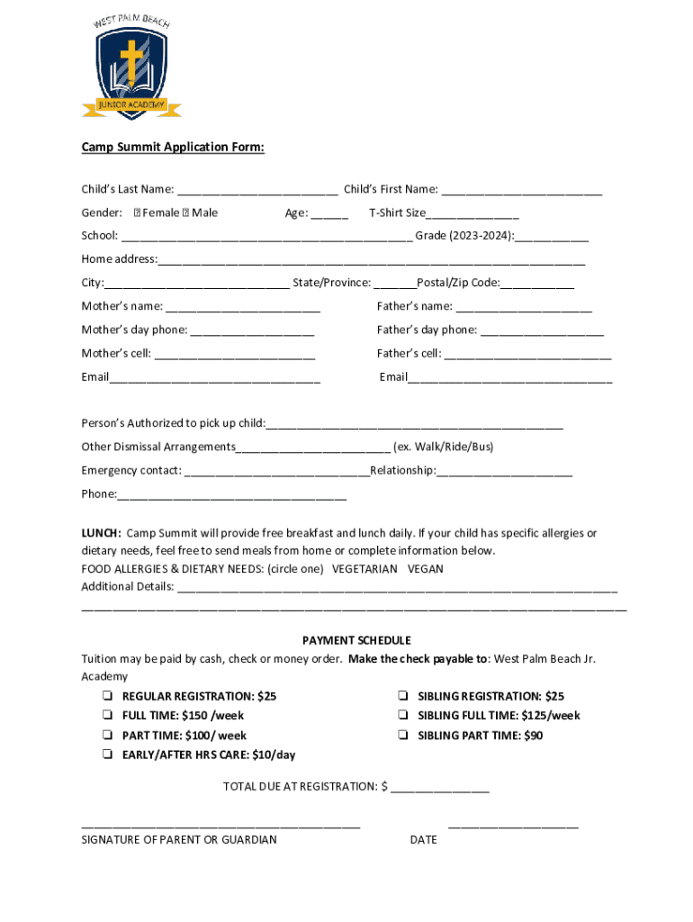 Fillable Online Camp Summit Application Form: Fax Email Print - pdfFiller