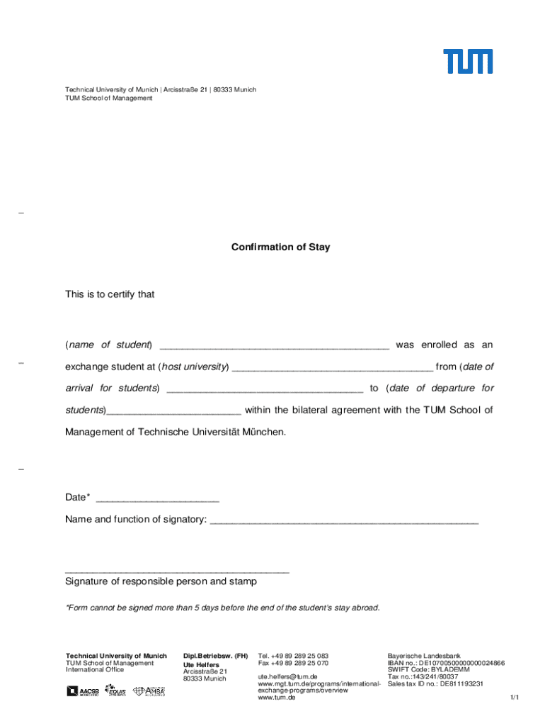 Fillable Online Preparing for your stay at TUM - International exchange students Fax Email Print ...