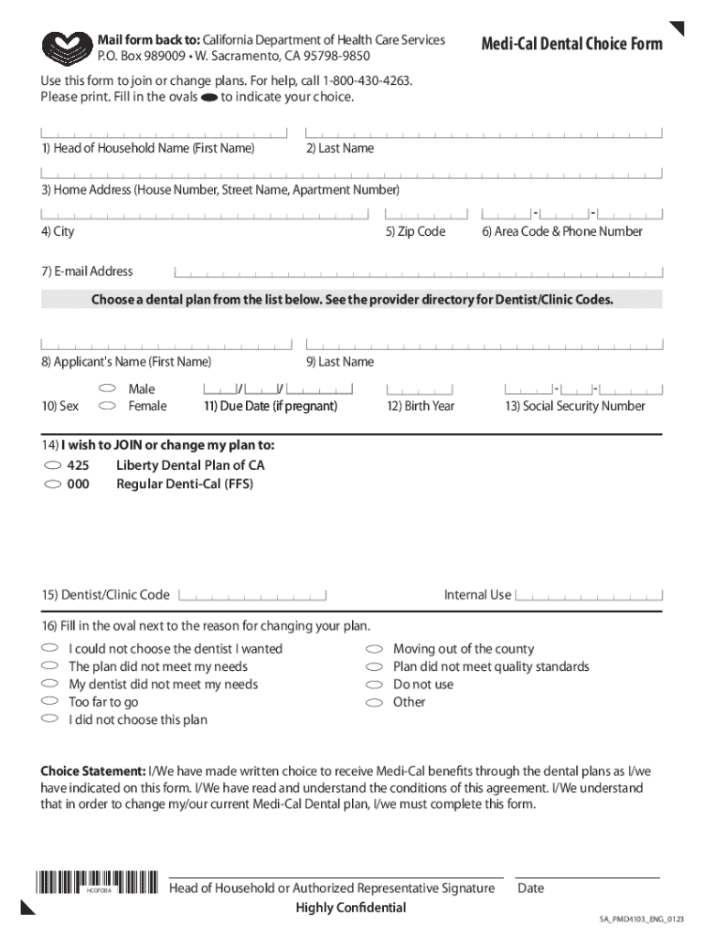 Fillable Online Medi-Cal Choice Dental Form for Sacramento County. Use ...