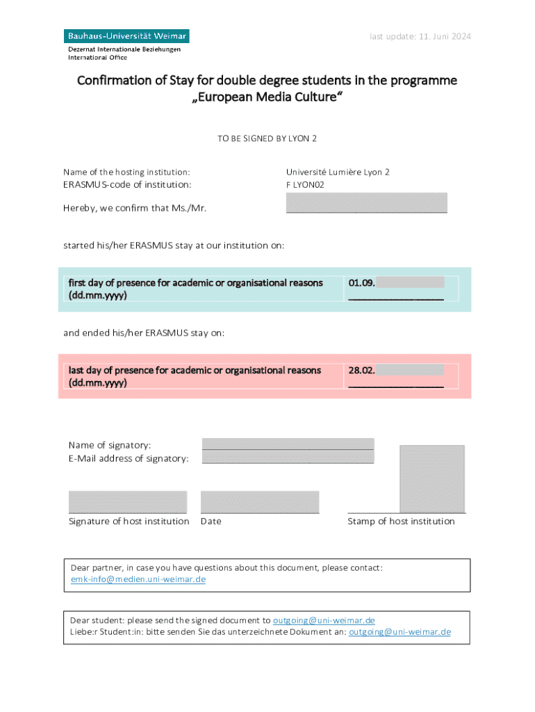 Fillable Online Exchange students - Welcome to Universit Lumire Lyon 2 Fax Email Print - pdfFiller