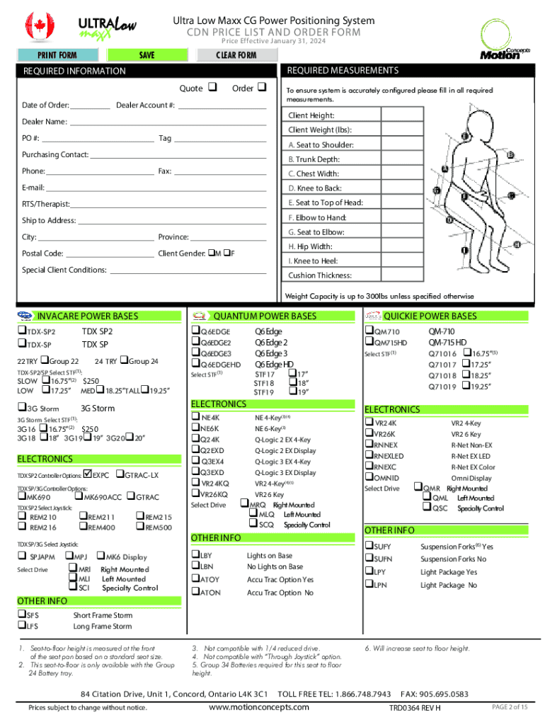 Fillable Online TDX-SP2 Ultra Low Maxx Order Form Rev K June 1 2024 Fax ...
