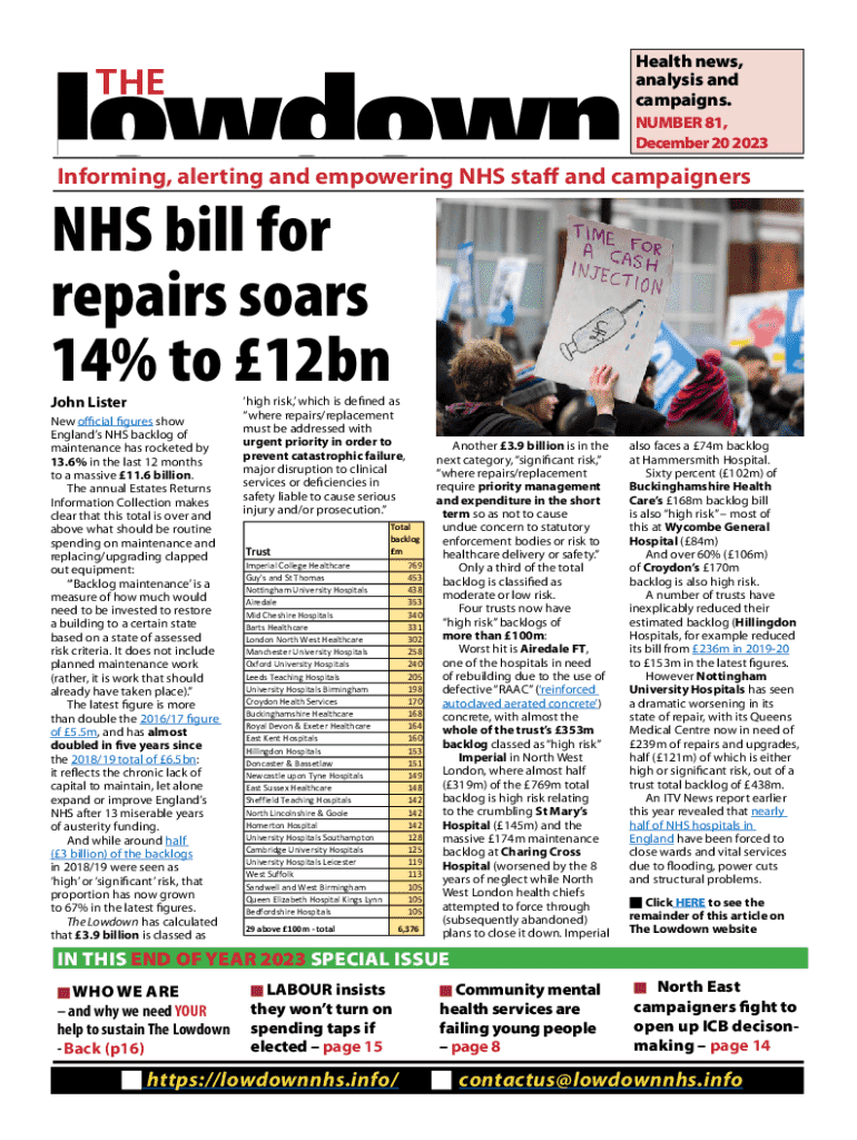 Fillable Online Hospitals \'falling to bits\' as NHS in England faces ...