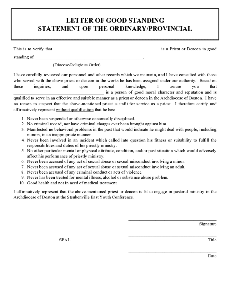 Fillable Online Letter of Good Standing Request - St Sophia Cathedral ...