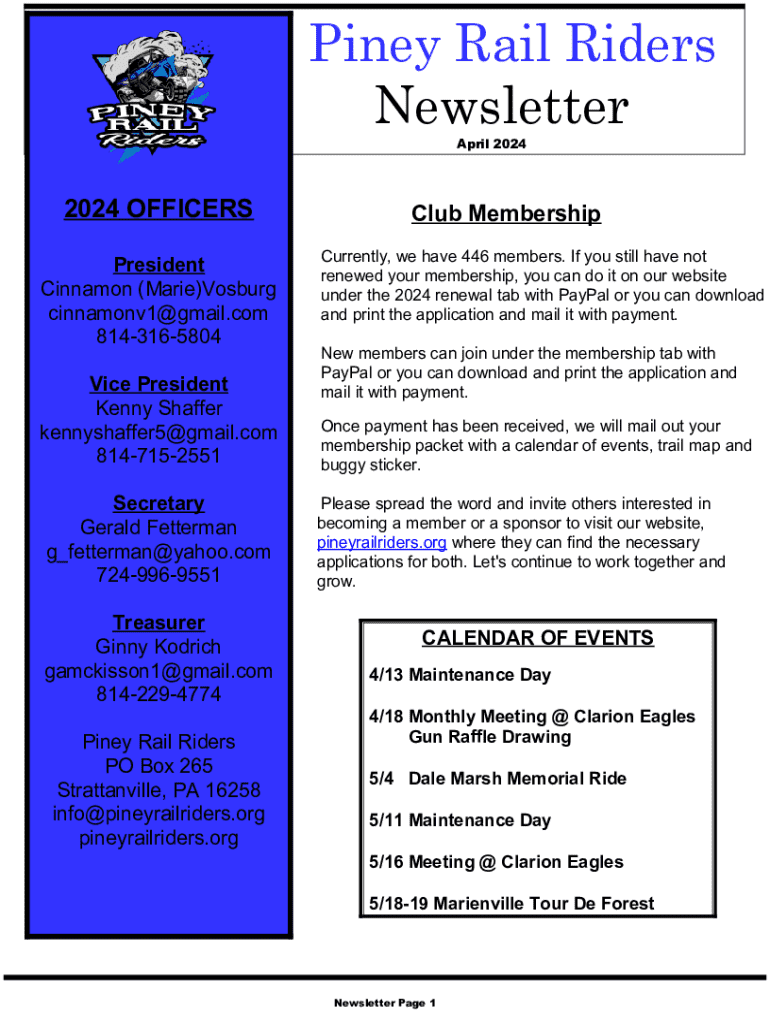 Fillable Online Piney Rail Riders Fax Email Print - pdfFiller