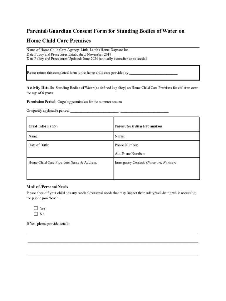Fillable Online Parental/Guardian Consent Form for Standing Bodies of ...