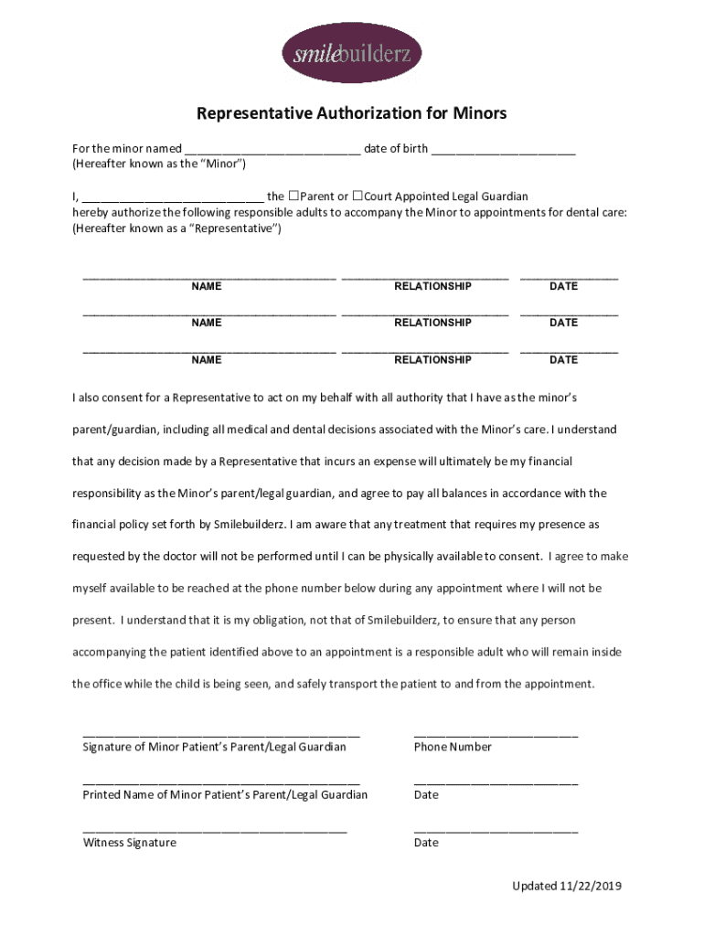 Fillable Online Representative Authorization for Minors Fax Email Print ...