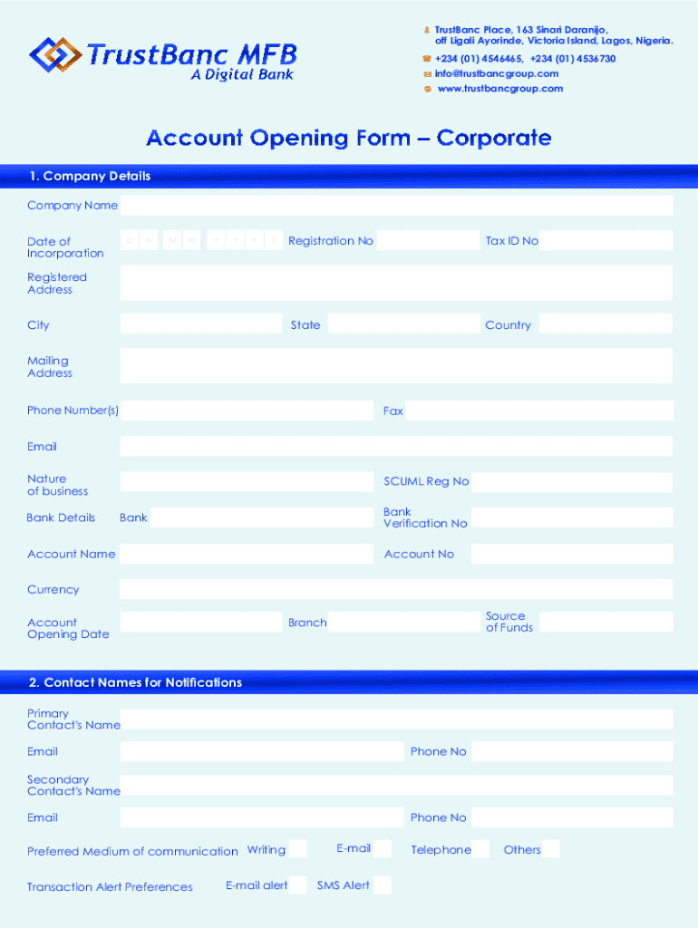 Fillable Online Microfinance Bank Corporate Account Opening Form.cdr ...