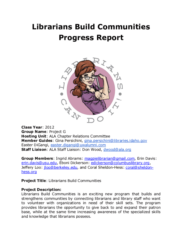 Fillable Online Librarians Build Communities Progress Report Fax Email