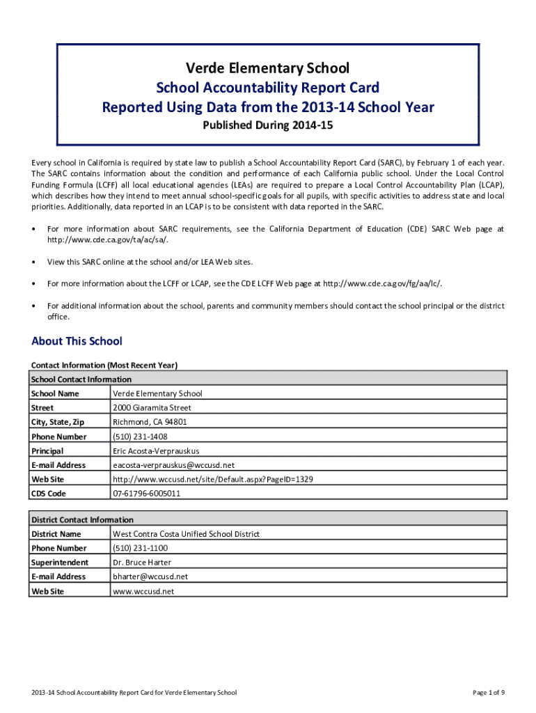 Fillable Online Vista Verde School School Accountability Report Card ...