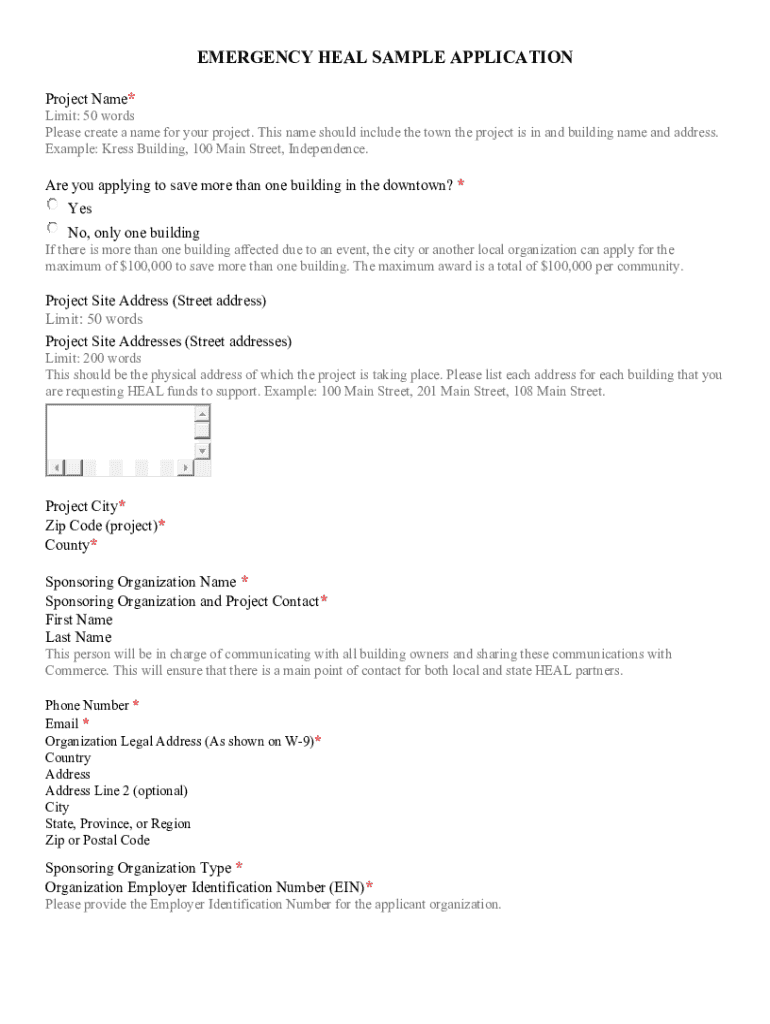 Fillable Online EMERGENCY HEAL SAMPLE APPLICATION Fax Email Print ...