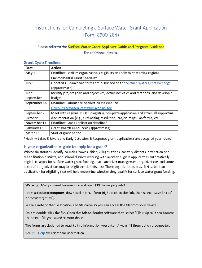 Fillable Online Instructions for Completing a Surface Water Grant ...