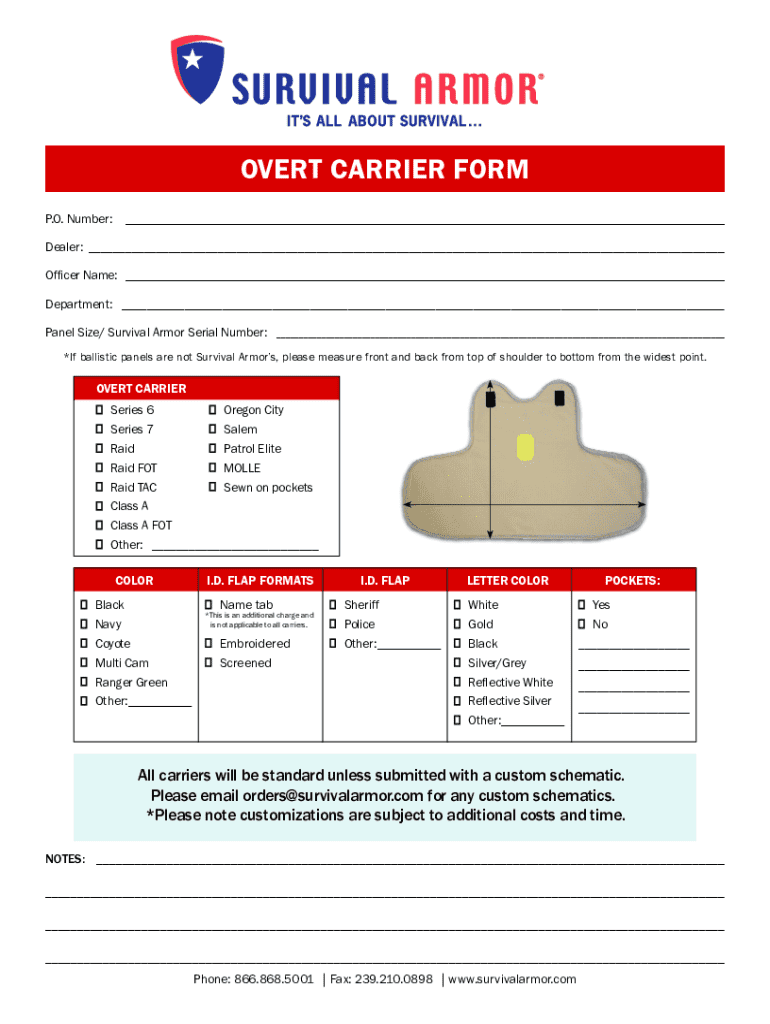 Fillable Online Overt Carriers for Law Enforcement by Survival Armor ...
