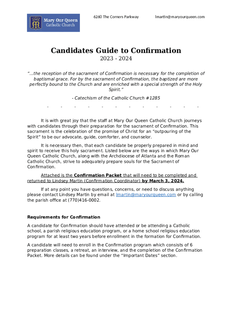 High School Confirmation Preparation - Holy Trinity Catholic ... Doc Template | pdfFiller