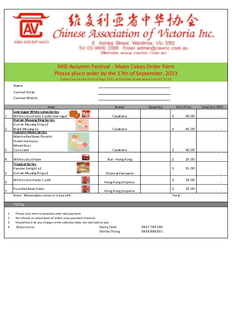 Fillable Online Mid Autumn Mooncake Order form Fax Email Print - pdfFiller