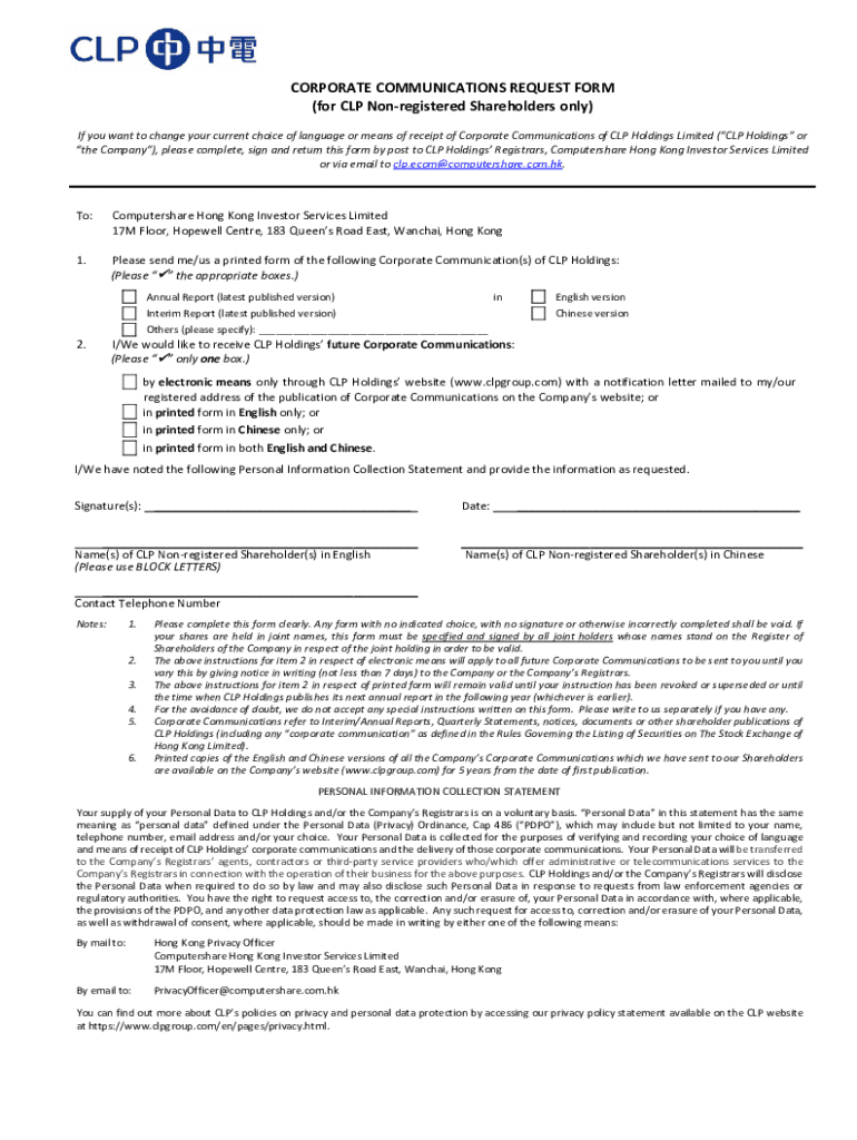 Fillable Online Corporate Communications Request Form (for CLP non ...
