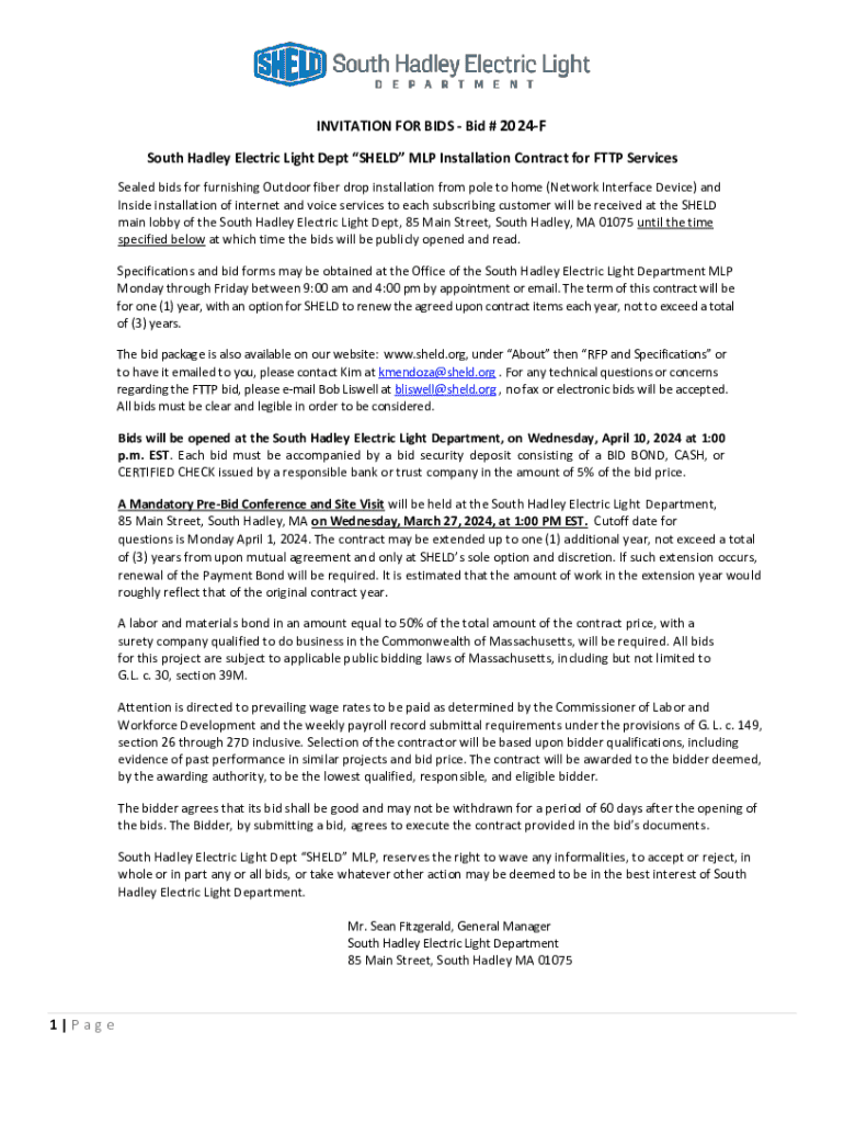 Fillable Online South Hadley Electric Light Dept Annual Contract for ...