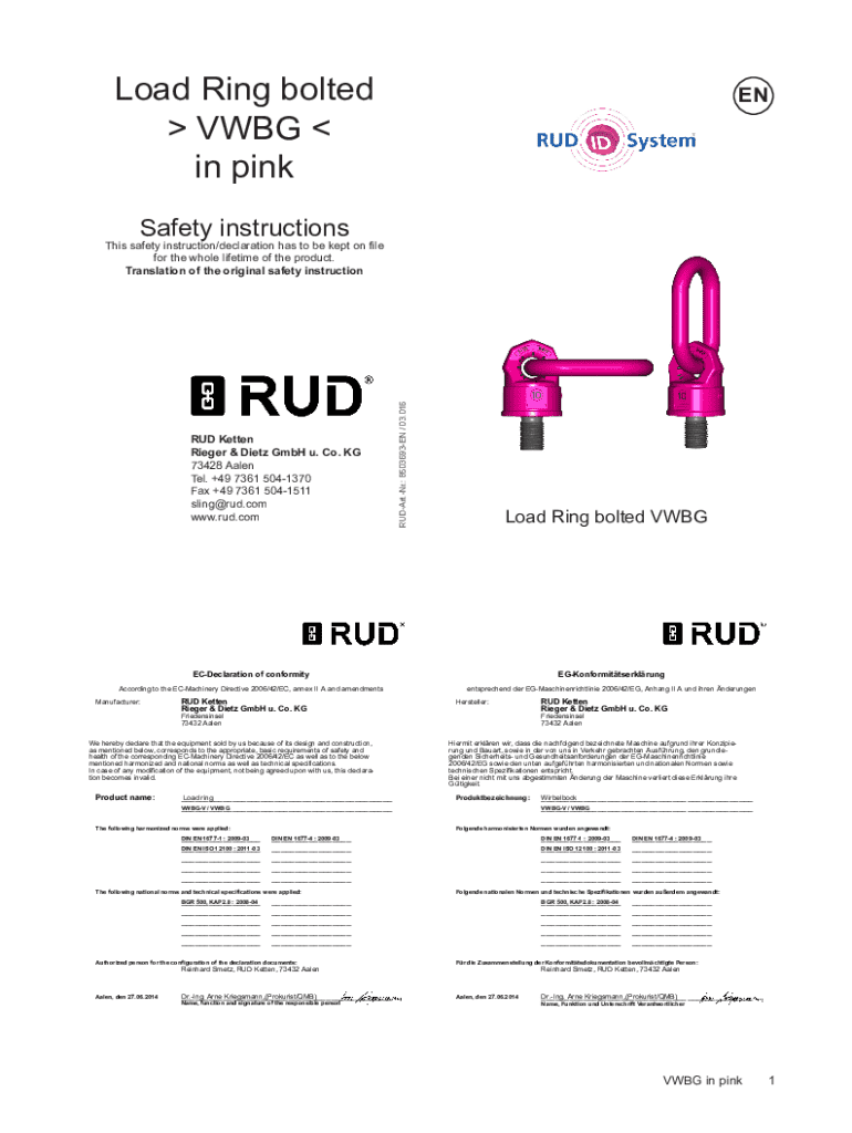 Fillable Online Load Ring boltedVWBGin pink - RUD Chains Fax Email ...