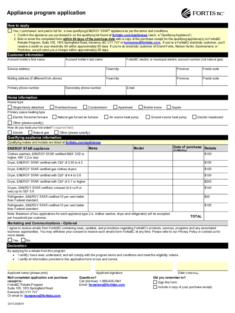Fillable Online Appliance program application 3210. Appliance program ...