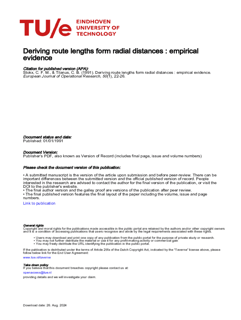 Fillable Online Deriving route lengths form radial distances ...