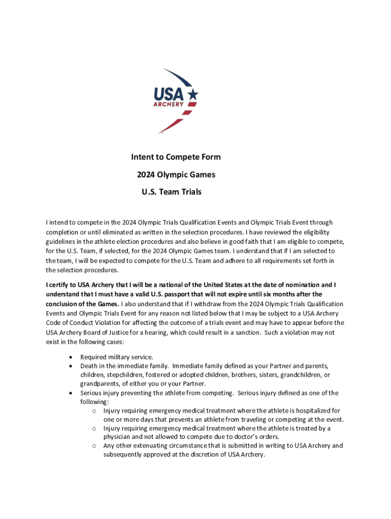 Fillable Online Intent to Compete Form 2024 Olympic Games U.S. Team ...