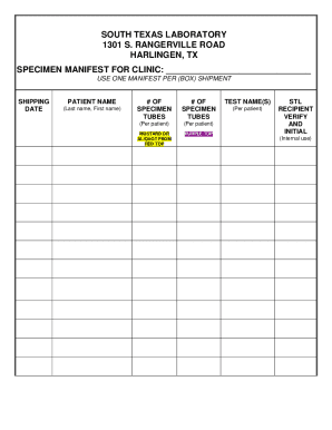 Fillable Online South Texas Laboratory Specimen Manifest 2023 Fax Email ...