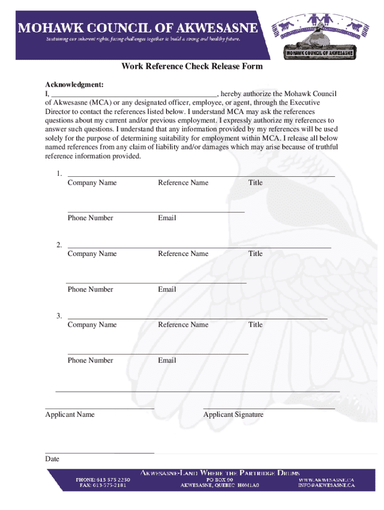 Fillable Online Work Reference Check Release Form 2023 - Employment ...