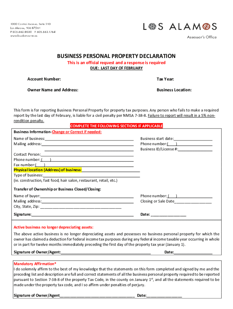 Fillable Online Business Personal Property Declaration 2024 - Reporting ...