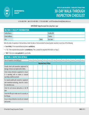 Fillable Online 30-day Walk-through Inspection Checklist for Regulated ...