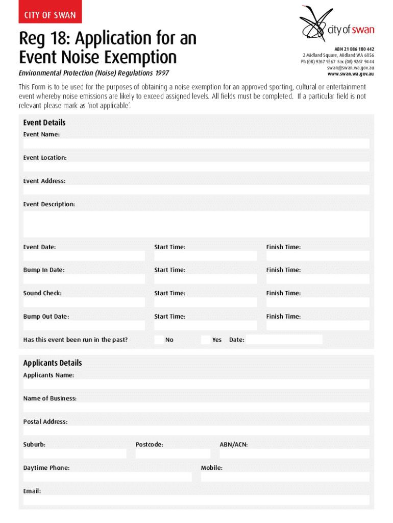 Fillable Online Event Noise Exemption Application - City of Swan 2024 ...