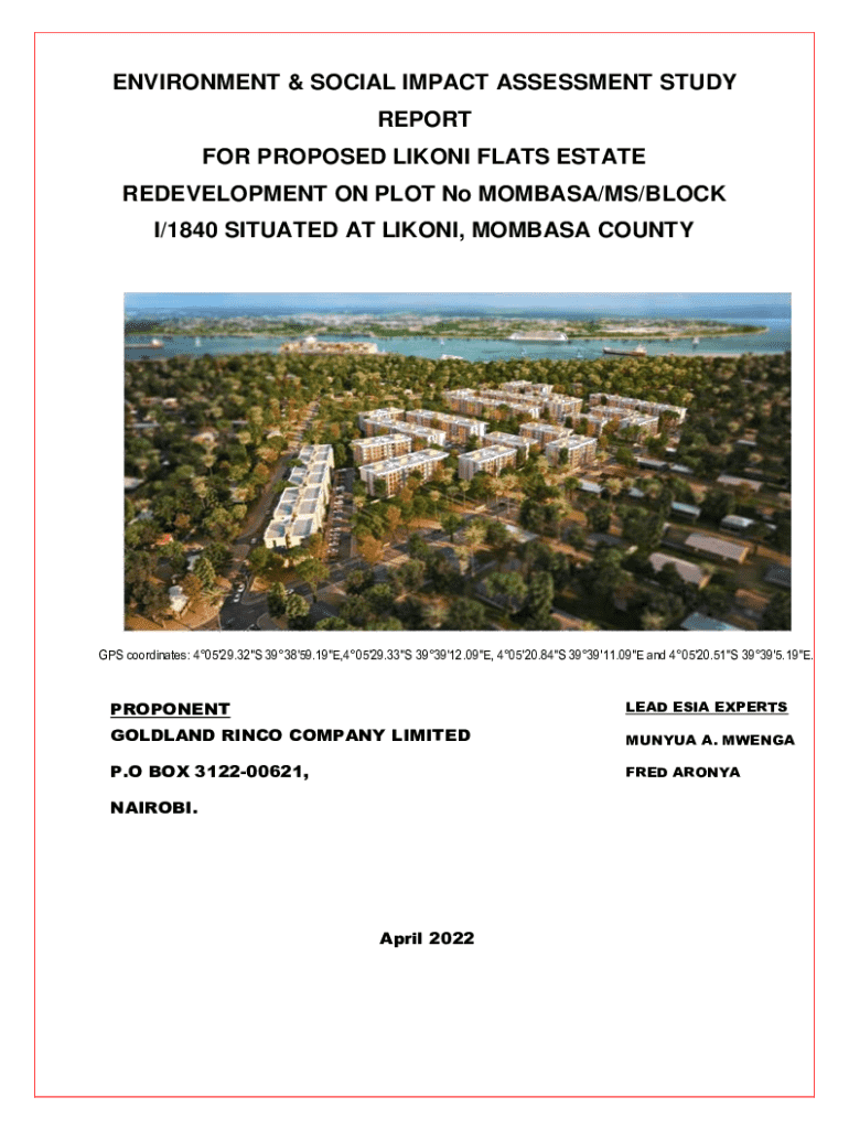 Fillable Online ENVIRONMENT & SOCIAL IMPACT ASSESSMENT STUDY ... Fax ...