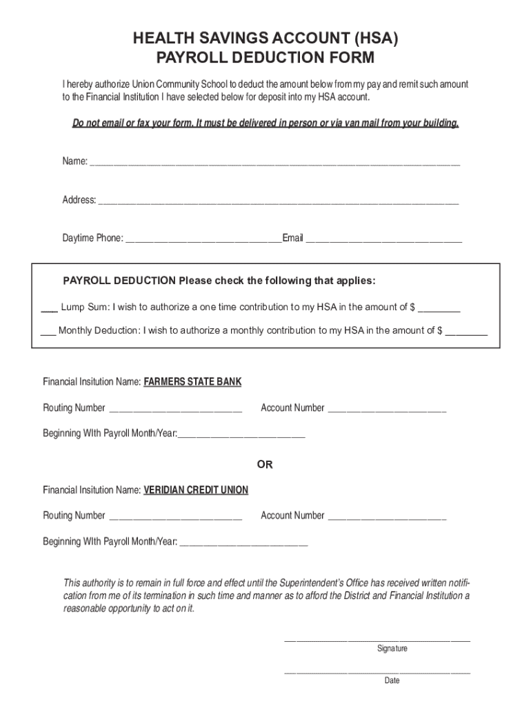 Fillable Online HSA Payroll Deduction Form.indd Fax Email Print - pdfFiller
