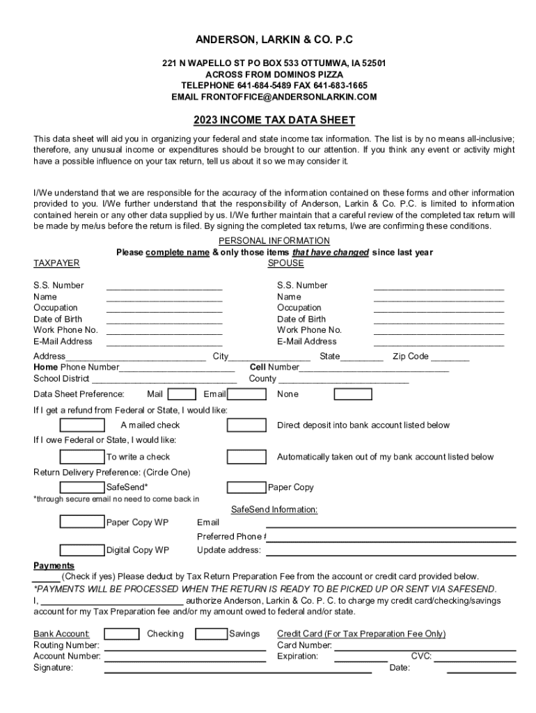 Fillable Online Anderson Larkin & Co PC, 221 N Wapello St, Ottumwa, IA ...