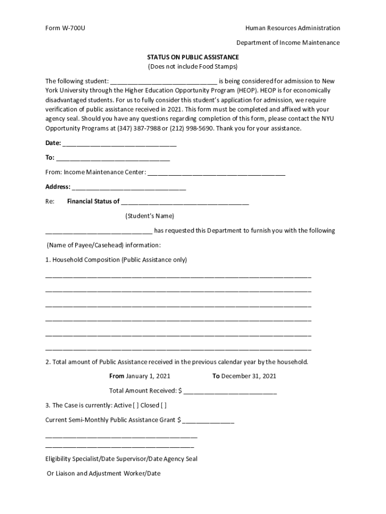 Fillable Online STATUS ON PUBLIC ASSISTANCE Fax Email Print - pdfFiller