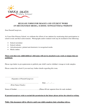 Fillable Online 2023 Image and Student Work Release Form for Yarra Glen ...