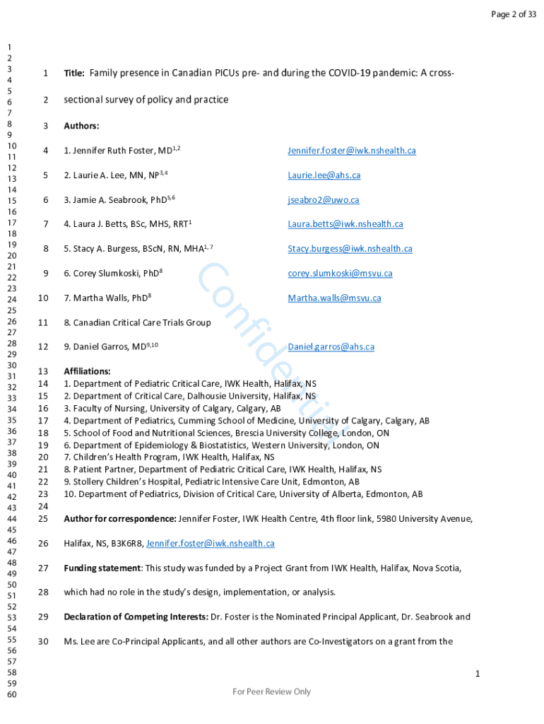 Fillable Online Family presence in Canadian PICUs during the COVID-19 ... Fax Email Print ...