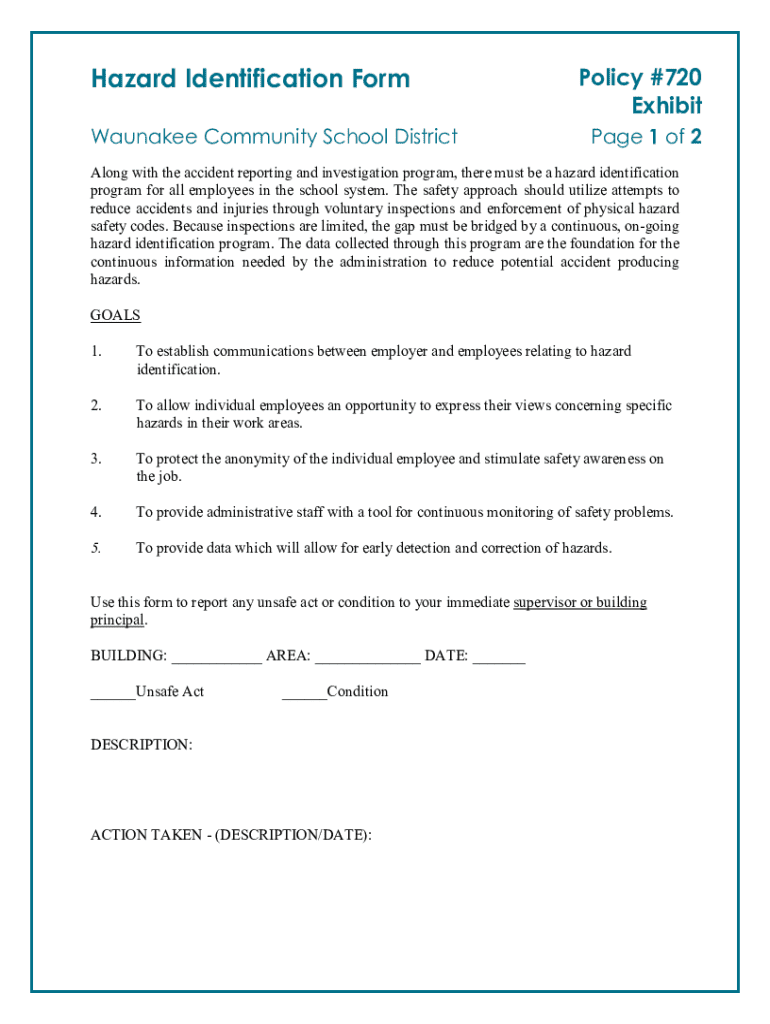 Fillable Online Hazard Identification Form for Waunakee Community ...