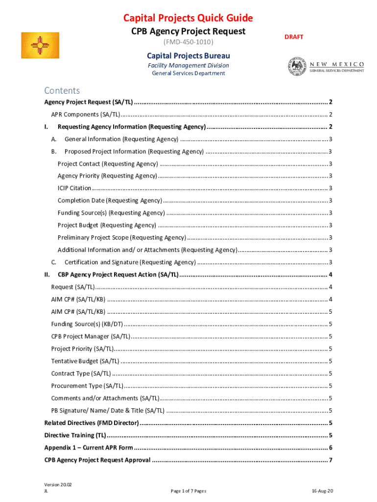 Fillable Online Capital Projects Quick Guide - CPB Agency Project ...