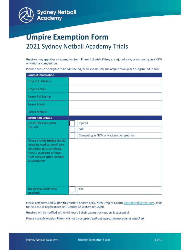 Fillable Online Umpire Exemption Form Fax Email Print - pdfFiller