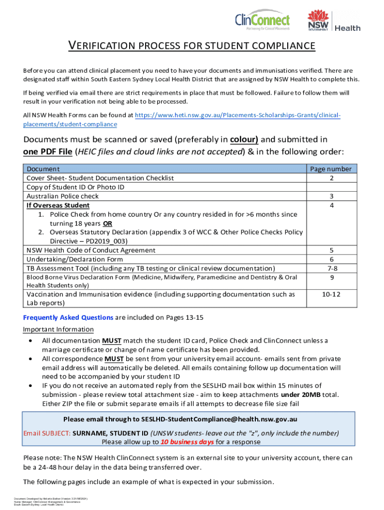 Fillable Online FAQ - NSW Health Student Compliance and verification ...