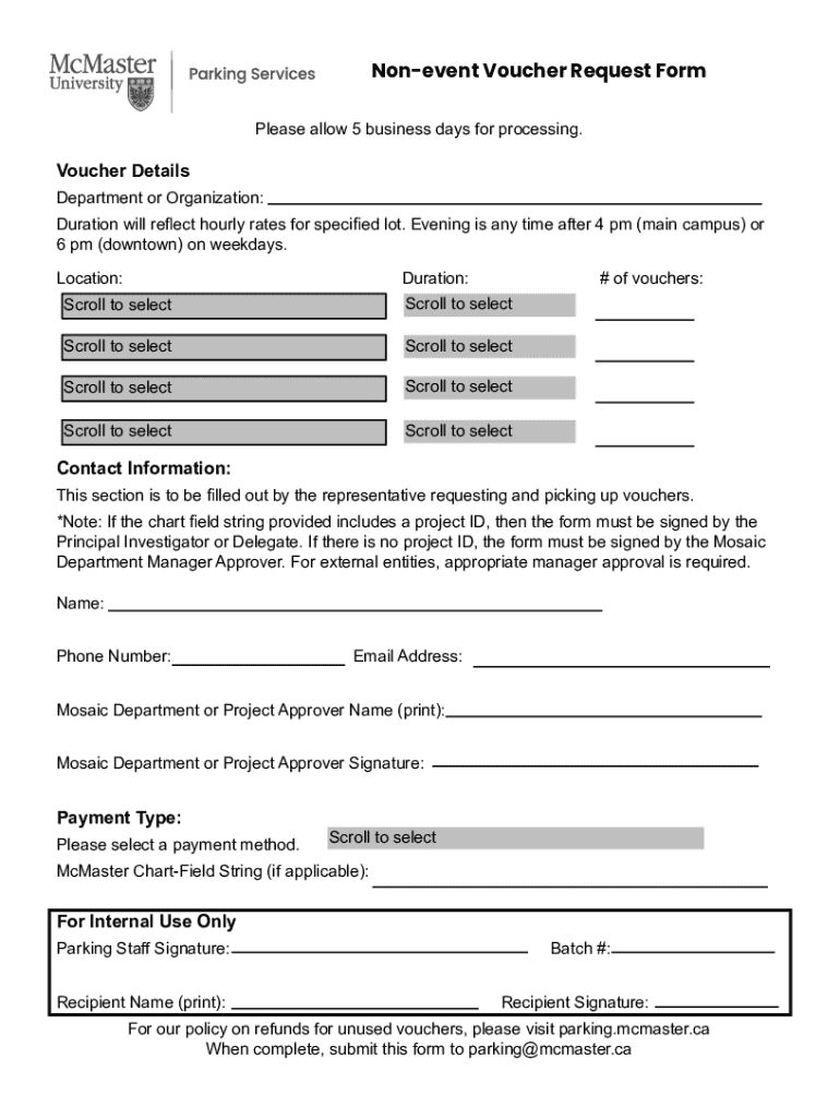 Fillable Online Non-event Voucher Request Form - Mcmaster University ...