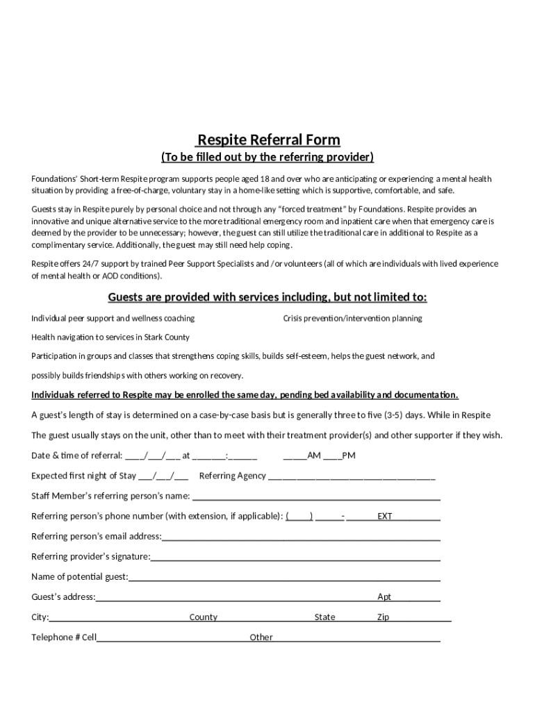 NYC Short-term Crisis Respite Center Self-Referral ... Doc Template ...