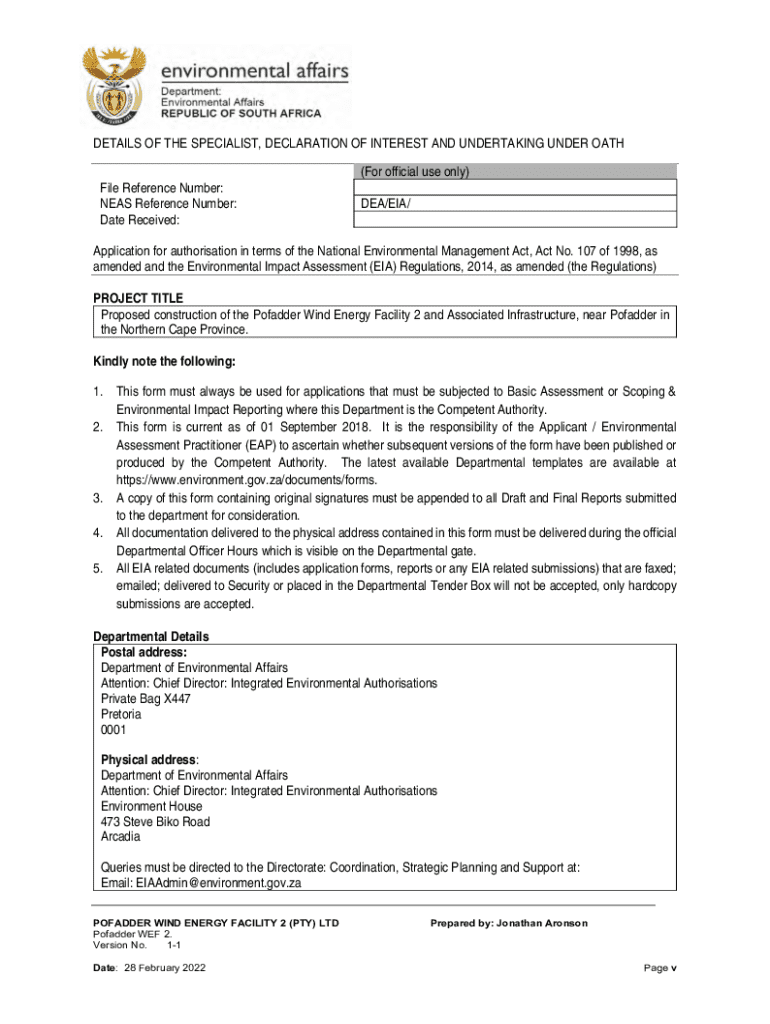 Fillable Online Proposed construction of the Pofadder Wind Energy ...