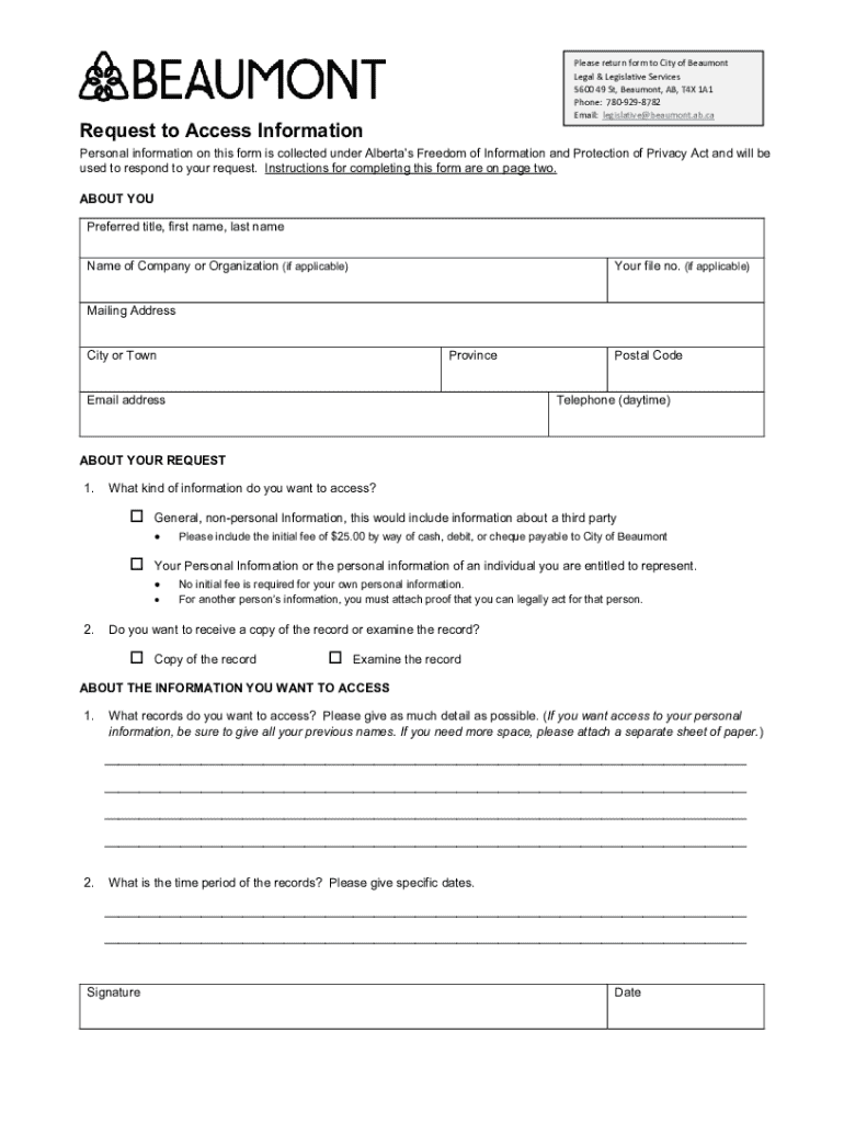 Fillable Online Request to Access Information - City of Beaumont 2024 ...