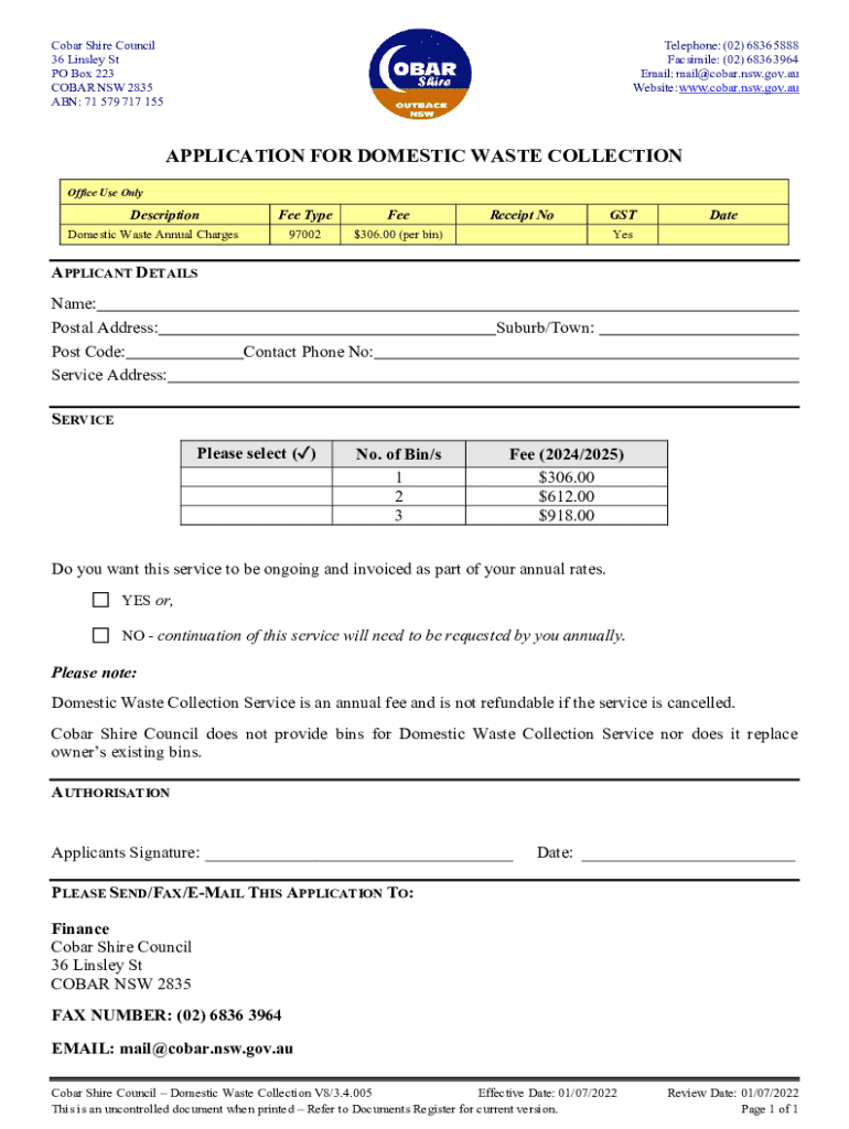 Fillable Online Fillable Online cobar nsw gov Cobar Shire Council 36 ... Fax Email Print - pdfFiller